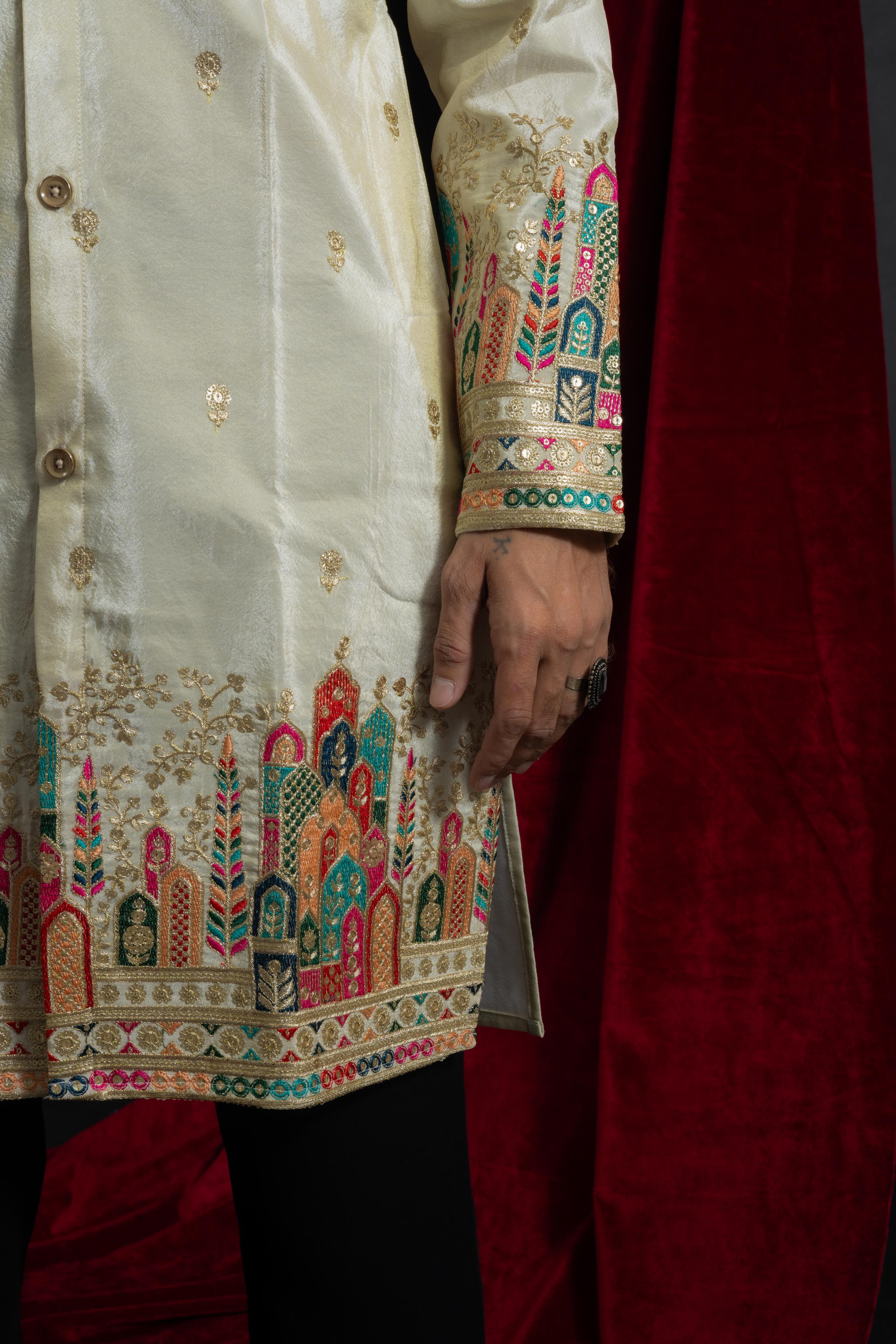 IVORY MINARA EMBROIDRED DESIGNER INDO-KURTA – shriimant